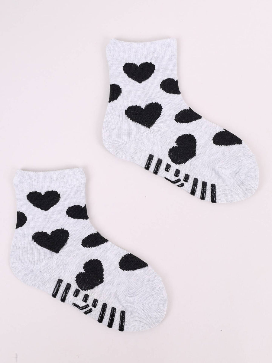 YO! Girls' Light Gray Ankle Socks with ABS and Hearts Pattern | SKA-00 ...