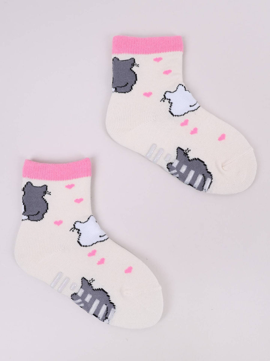 YO! Girls' Light Yellow Ankle Socks with ABS and Cats Pattern | SKA-00 ...