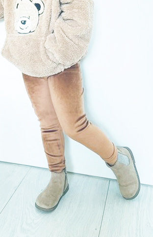 Girls' Velvet Light Brown Leggings | HAL-140 – Luxahaus Beyond